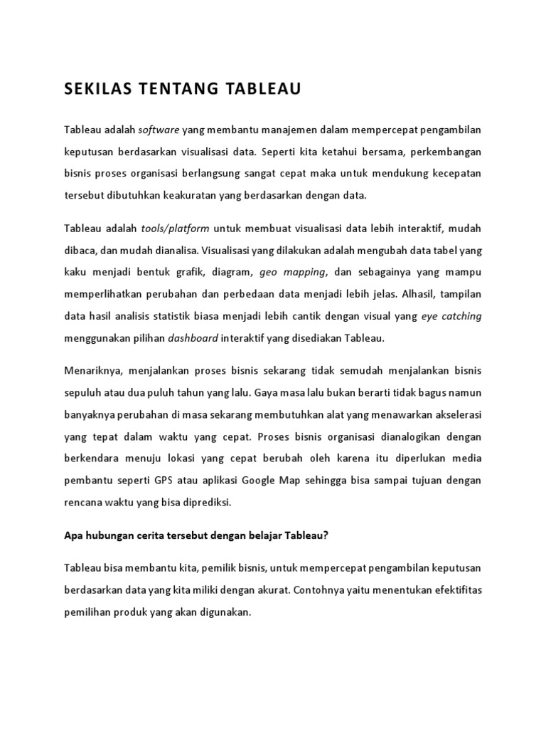 Panduan Lengkap Menggunakan Tableau | PDF
