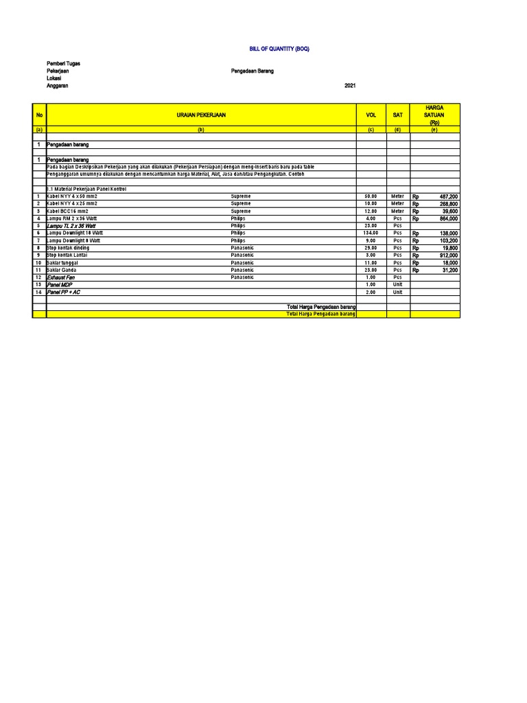 Bill of Quantity (Boq) | PDF
