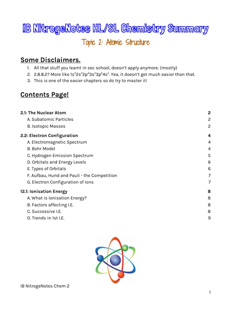 Chapter 2+12 Summarised Notes | PDF | Atomic Orbital | Ion