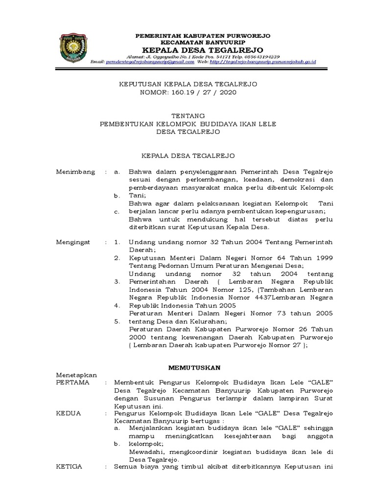 27 SK Kelompok Budidaya Ikan leleGALE | PDF