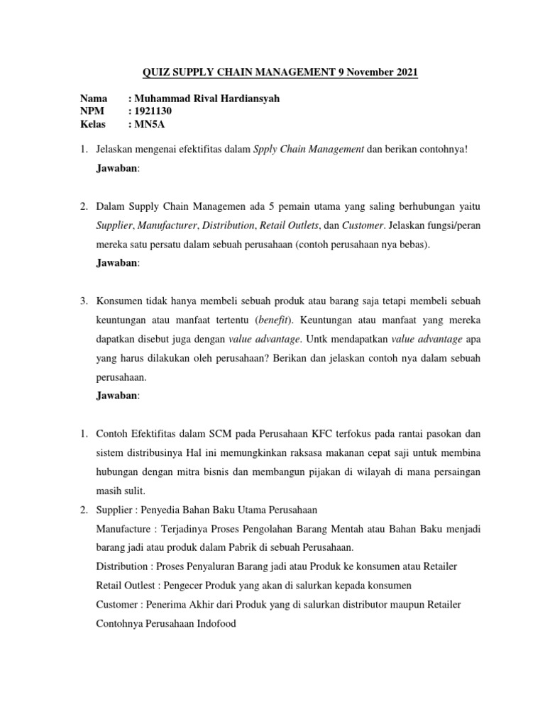 QUIZ SCM - Muhammad Rival Hardiansyah - 1921130 | PDF