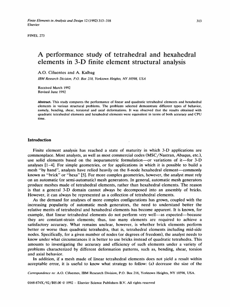 A Performance Study of Tetrahedral and Hexahedral Elements in 3-D ...
