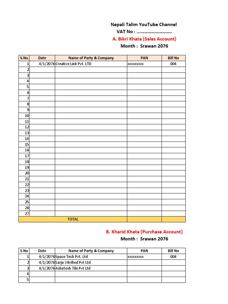 Kharid - Bikri Khata - Template - Nepali Talim | Download Free PDF ...
