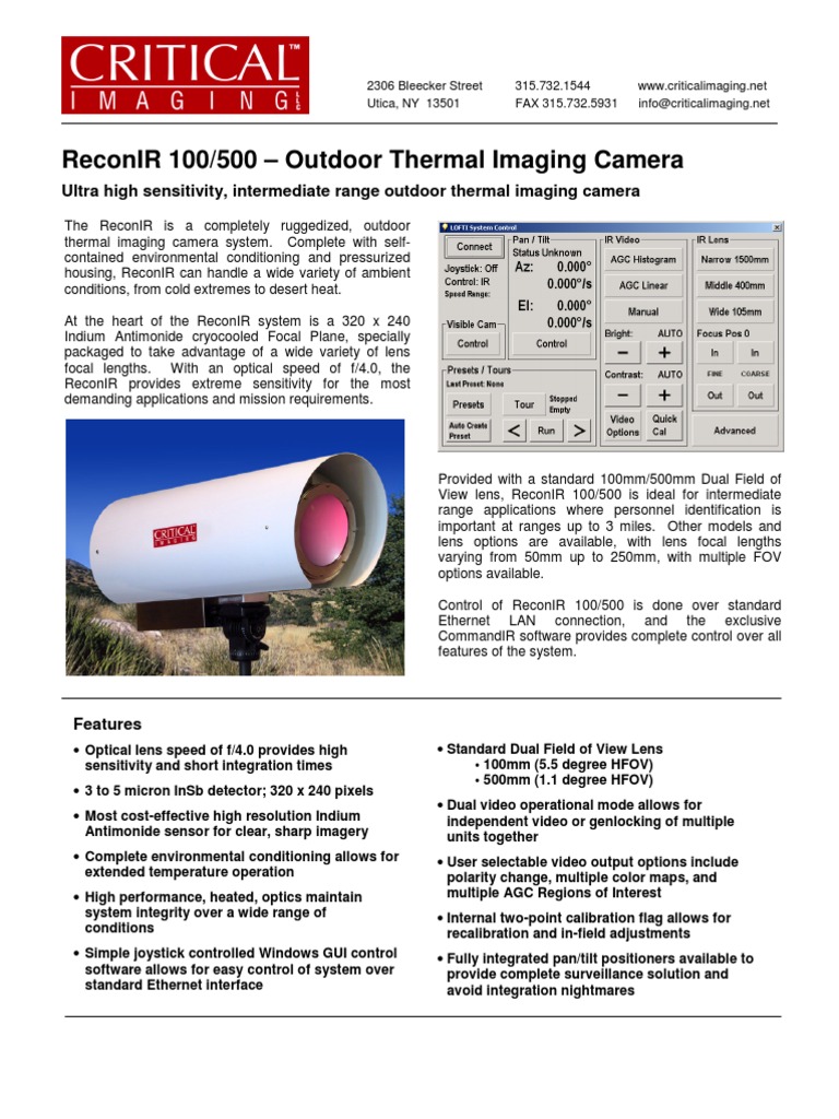 Critical Imaging Recon IR 100-500 Data Sheet | PDF | Thermography | Camera