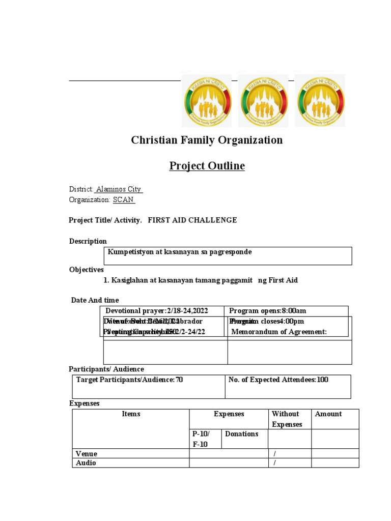 Christian Family Organization Project Outline: District: Alaminos City ...