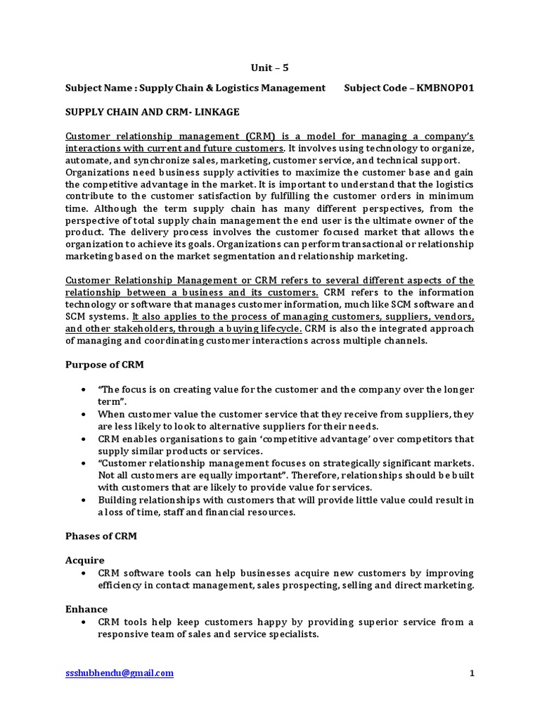 KMBN Om01 Unit-5 | PDF | Customer Relationship Management | Supply Chain