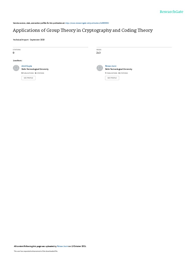 Applications of Group Theory in Cryptography and Coding Theory | PDF ...