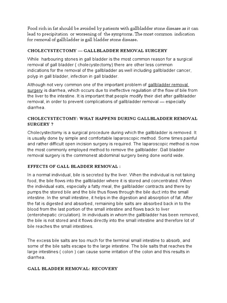 Diet After Gall Bladder Removal | PDF | Gallbladder | Bile