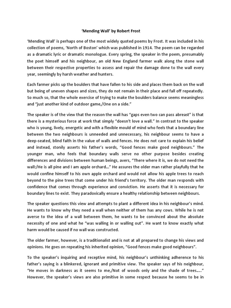 Mending Wall' by Robert Frost | PDF