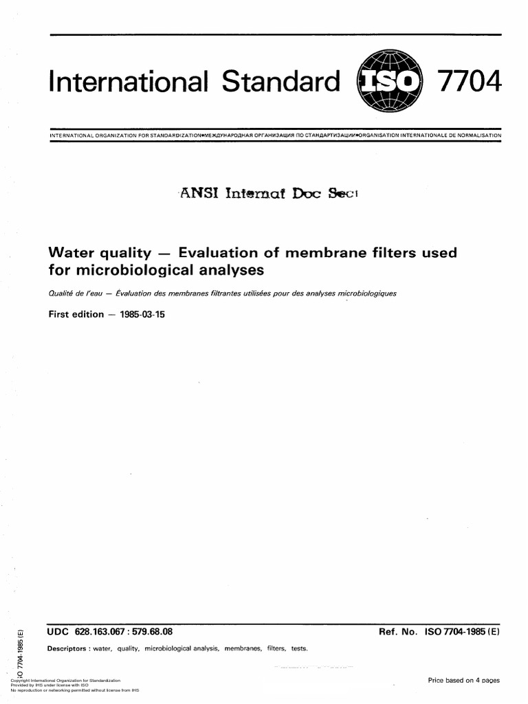 ISO 07704-1985 Scan | PDF | Filtration | International Organization For ...