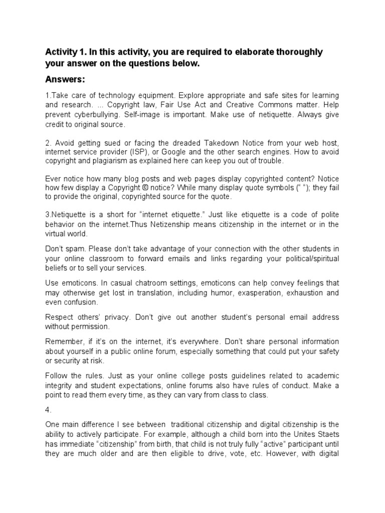 Activity 1. in This Activity, You Are Required To Elaborate Thoroughly ...