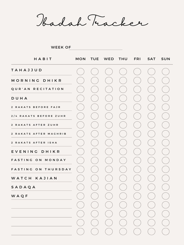 Weekly Ibadah Tracker - A Tool for Monitoring Religious Habits and ...