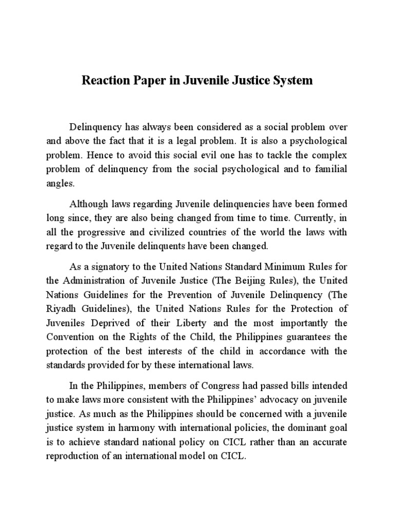 Reaction Paper in Juvenile Justice System | PDF | Juvenile Delinquency ...