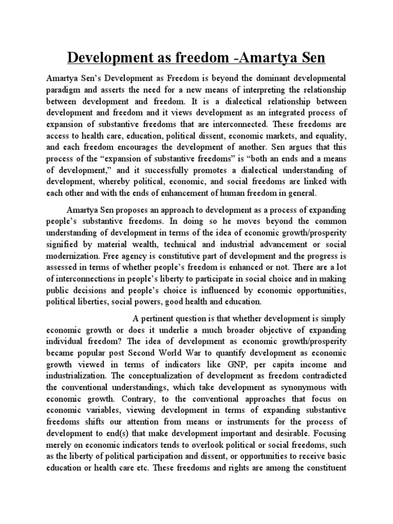 Development As Freedom - Amartya Sen | Download Free PDF | Economic ...