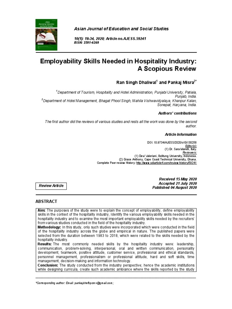 Employability Skills Needed in Hospitality Industry: A Scopious Review ...