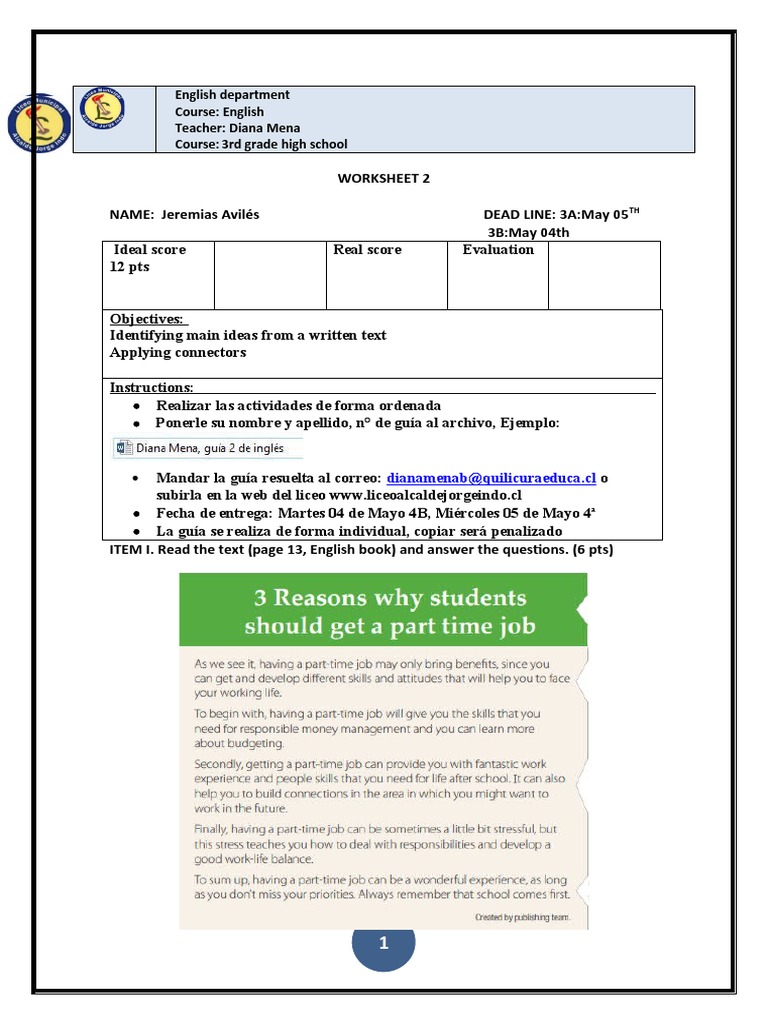 Course: English Teacher: Diana Mena Course: 3rd Grade High School | PDF ...