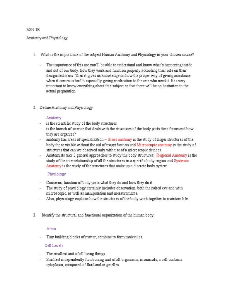 Definition of Terms in Anatomy and Physiology - Assignment | PDF ...