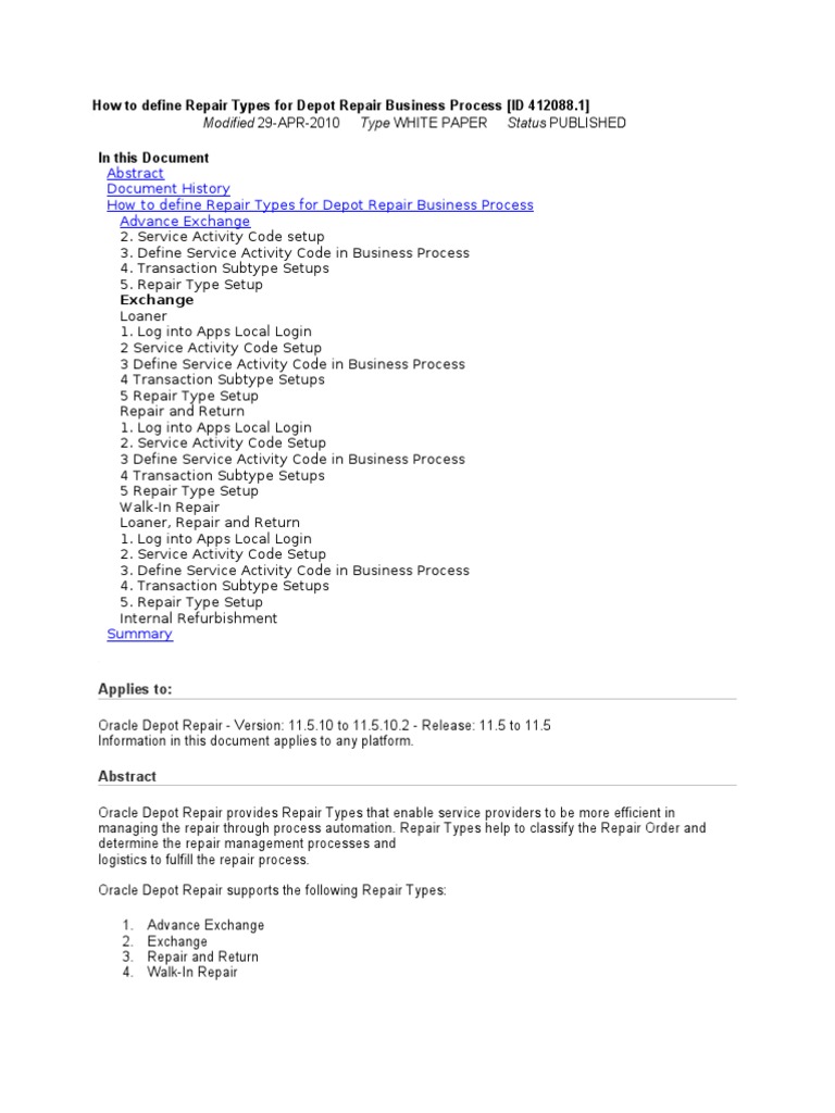 Defining Repair Types in Depot Repair | PDF | Invoice | User (Computing)