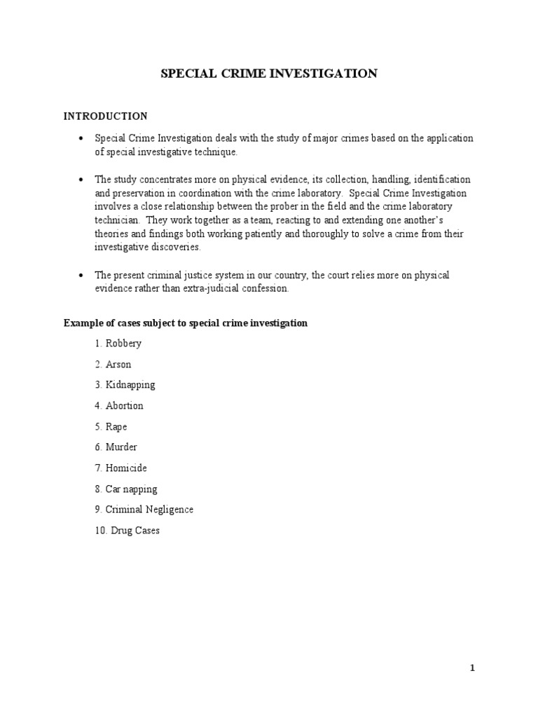 Special Crime Investigation | PDF | Crime Scene | Evidence