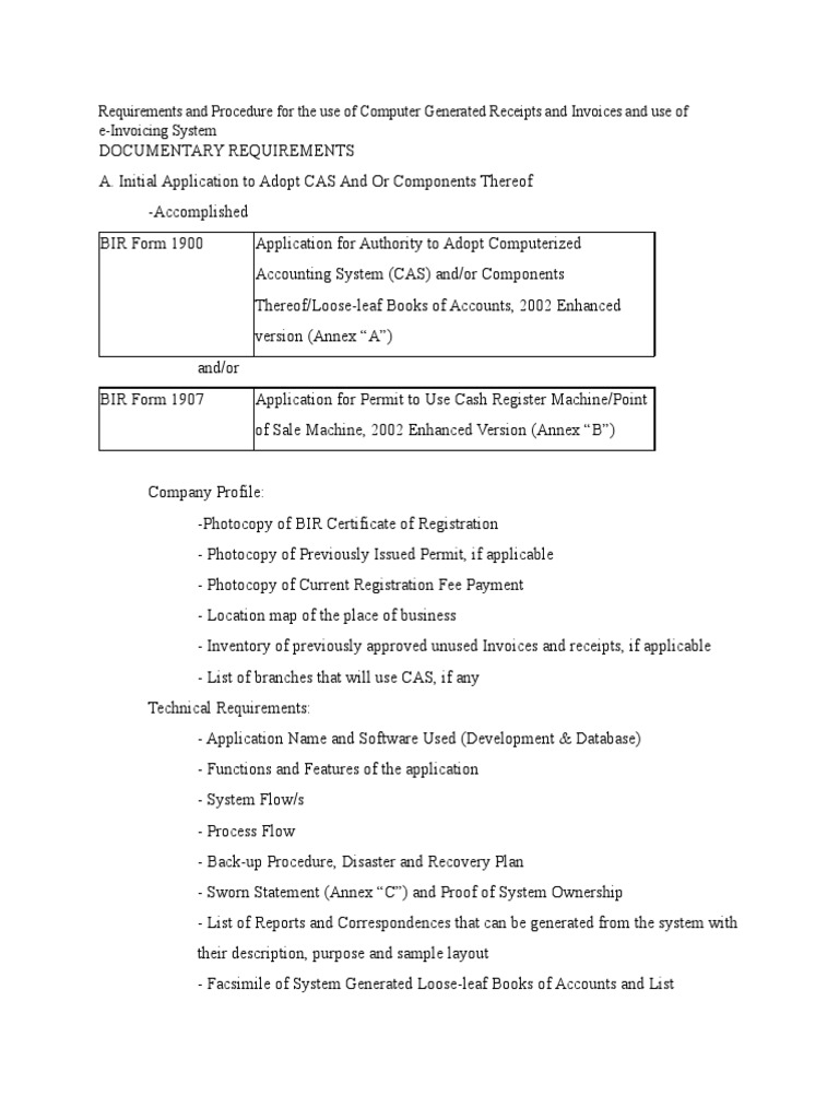 Requirements and Procedure For The Use of Computer Generated Receipts ...