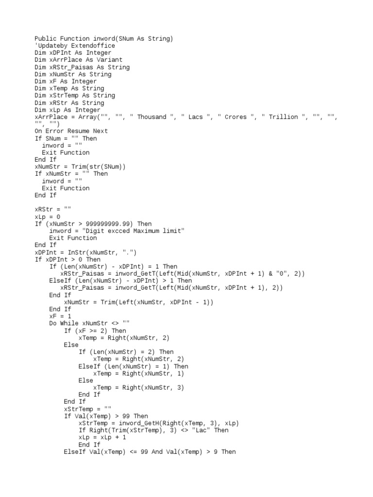 Convert Numbers to Words in INR | PDF | Computer Programming | Software ...