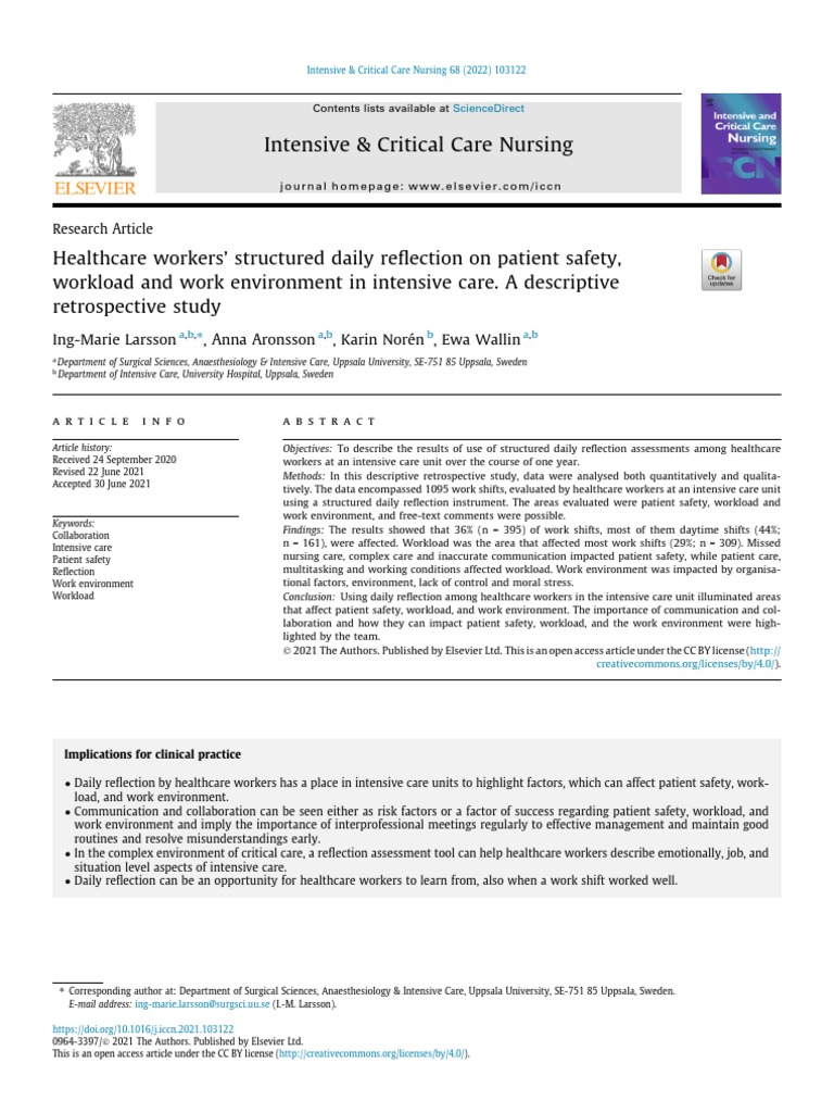 Healthcare Workers' Structured Daily Reflection On Patient Safety | PDF ...