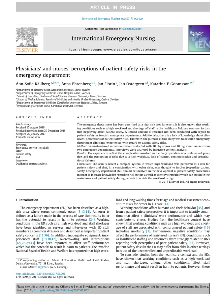Physicians' and Nurses' Perceptions of Patient Safety Risks in The ...