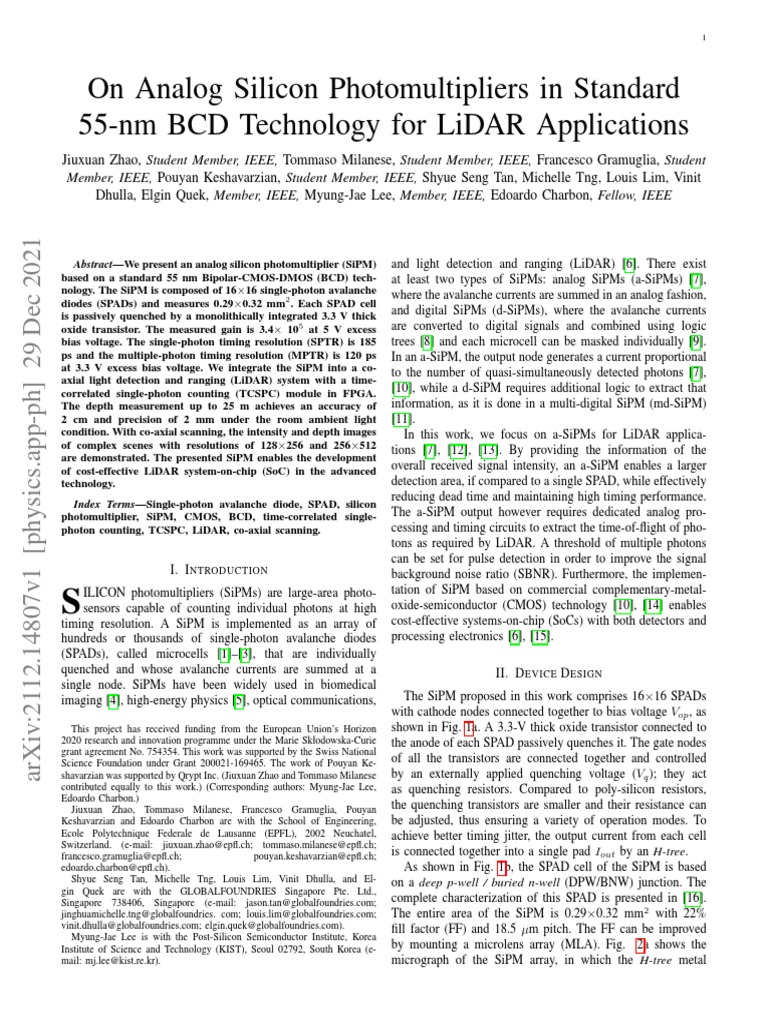 On Analog Silicon Photomultipliers in Standard 55-Nm BCD Technology For ...