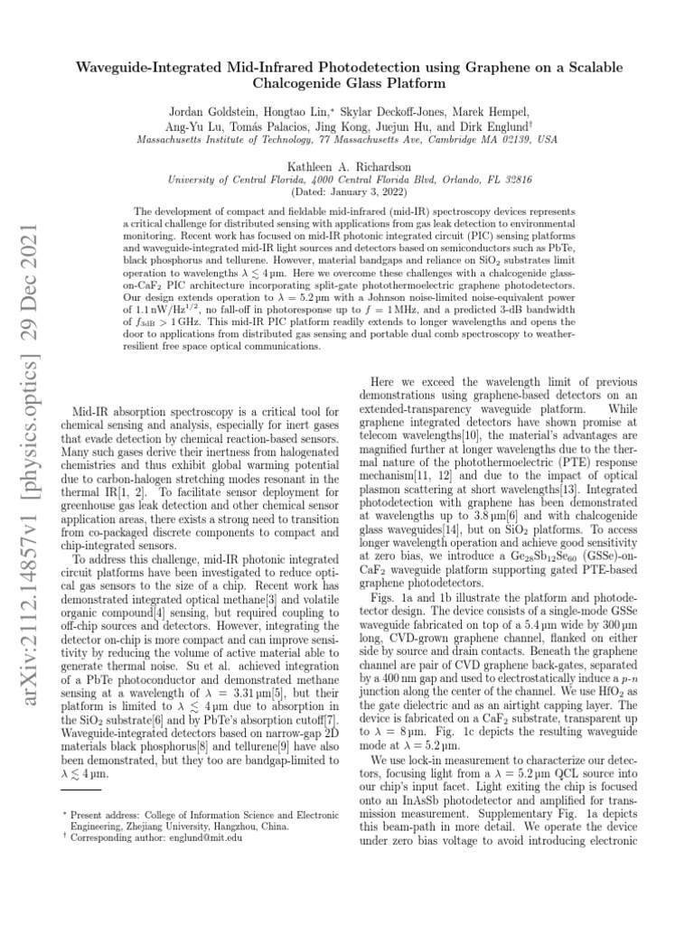 Waveguide-Integrated Mid-Infrared Photodetection Using Graphene On A ...