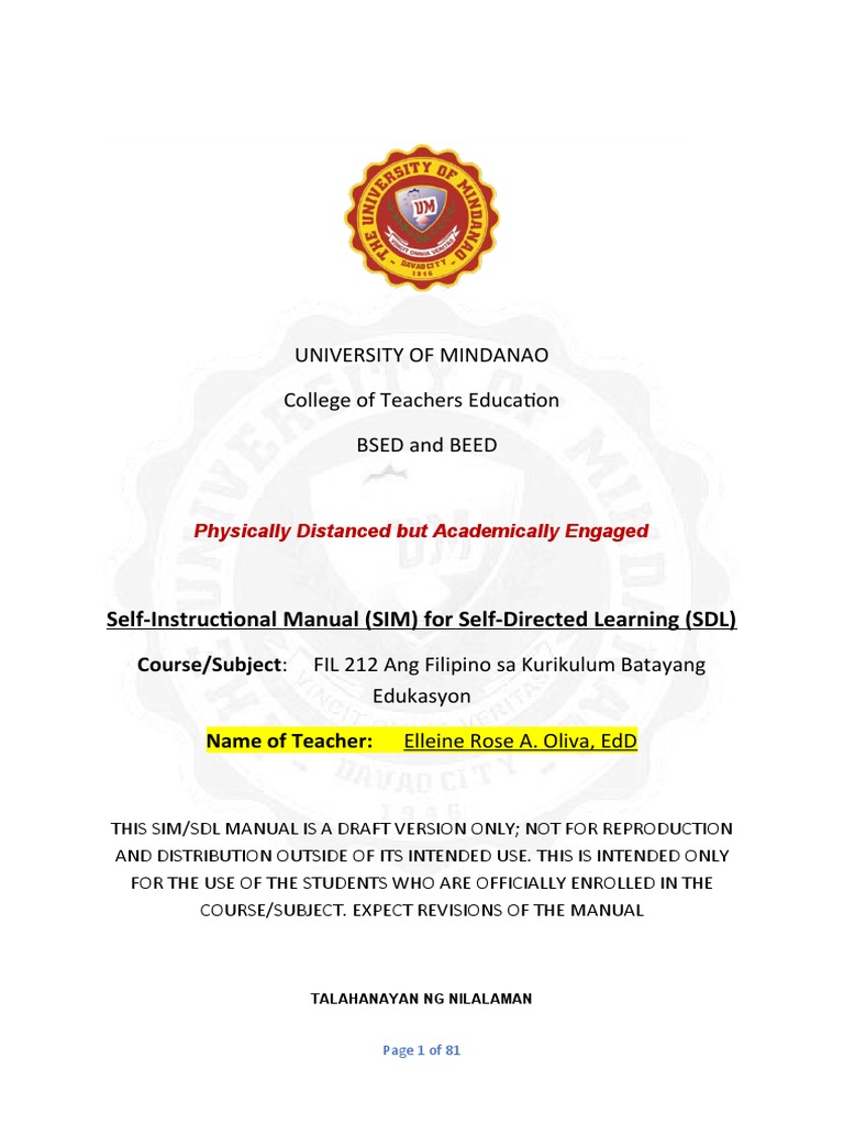 Approved (With Reminders) CTE-BSED FIL-1st Term 1st Sem-FIL 212 | PDF