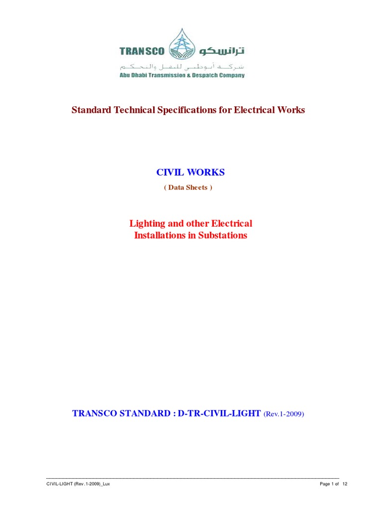 Standard Technical Specifications For Electrical Works | PDF ...