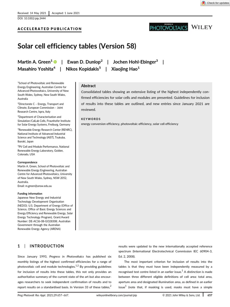 Solar Cell Efficiency Tables (Version 58) | PDF | Thin Film Solar Cell ...