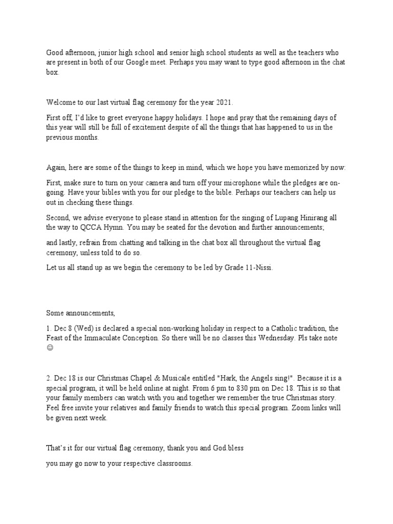 Flag Ceremony Script | PDF