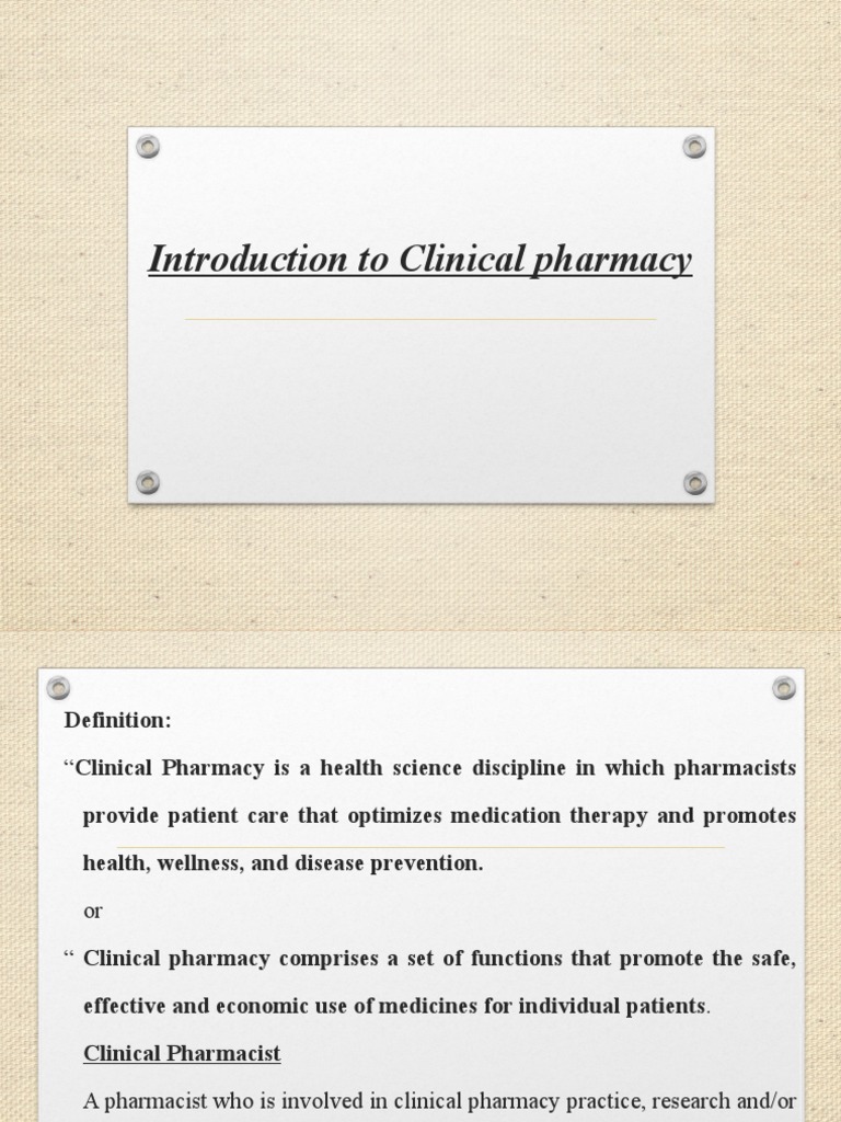 Introduction To Clinical Pharmacy | PDF | Pharmacy | Medical Prescription
