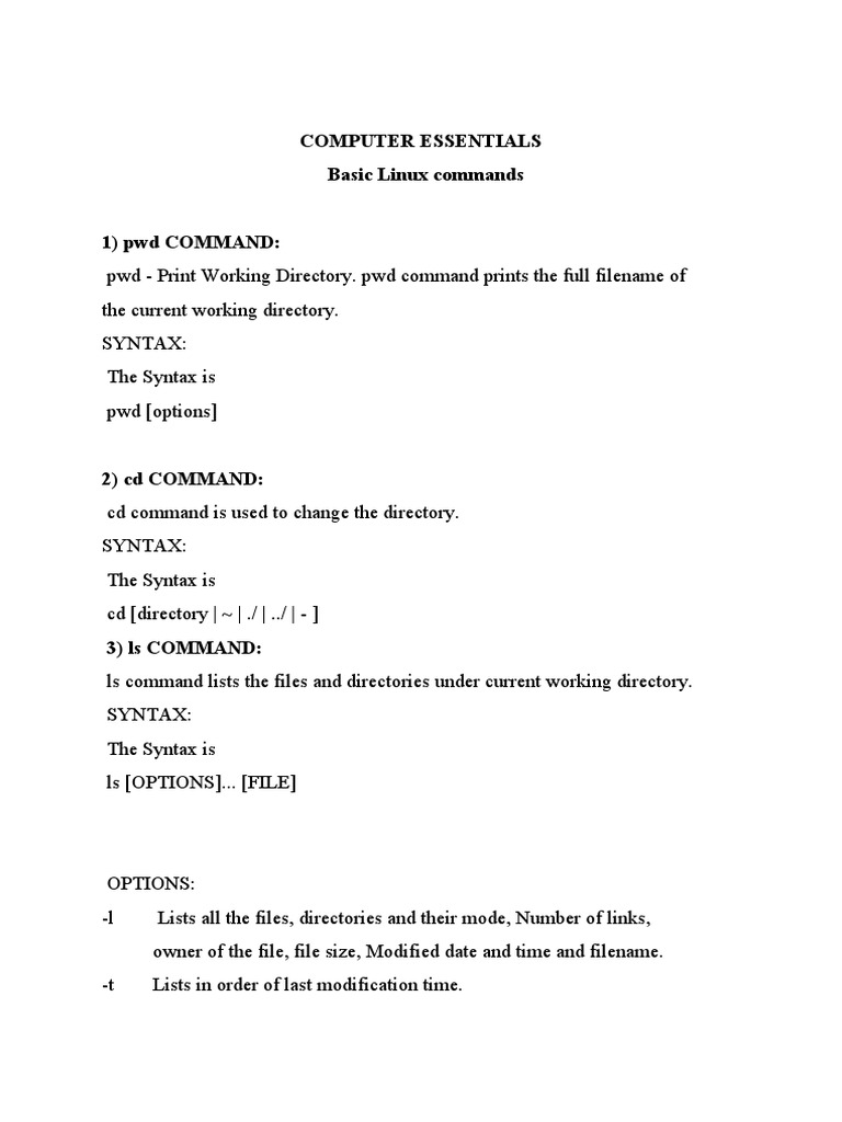 Basic Linux Commands Pdf Computer File Command Line Interface 9250