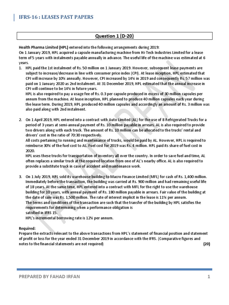 Aafr Ifrs 16 Icap Past Papers With Solution | PDF | Lease | Option ...