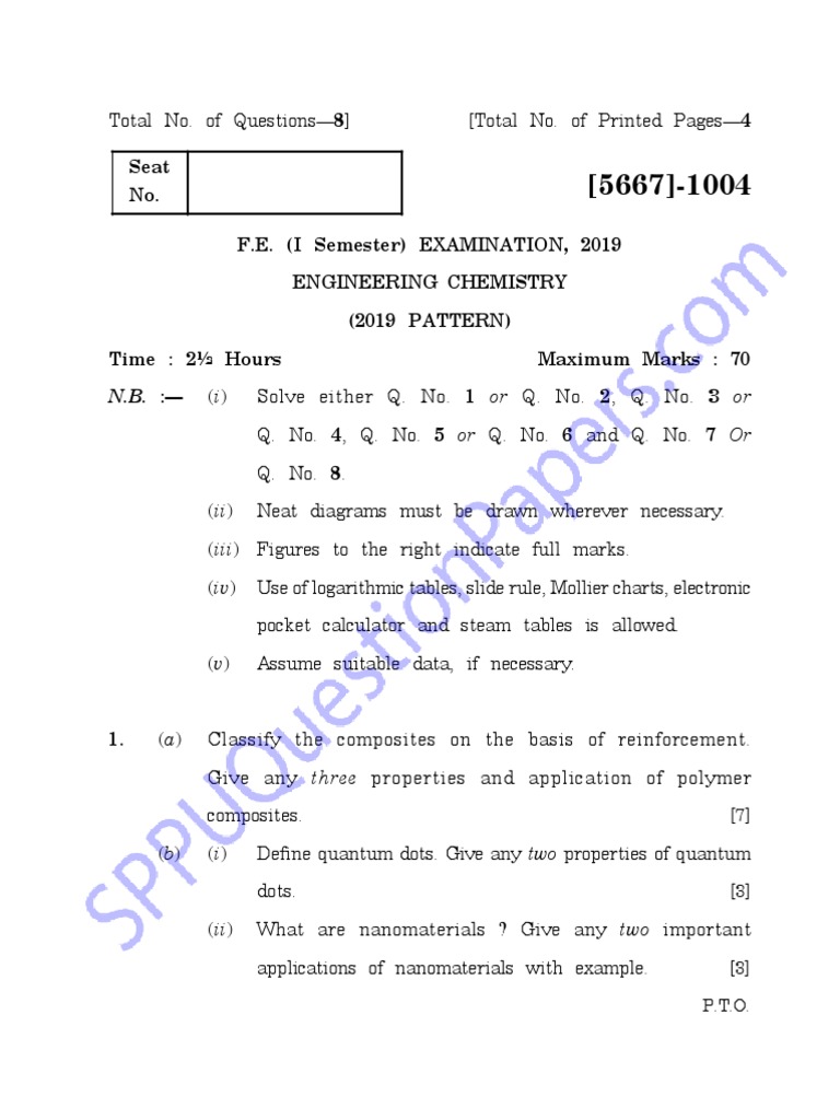 Be First Year Fe Engineering Semester 1 2019 November Engineering Chemistry Pattern 2019 | PDF ...