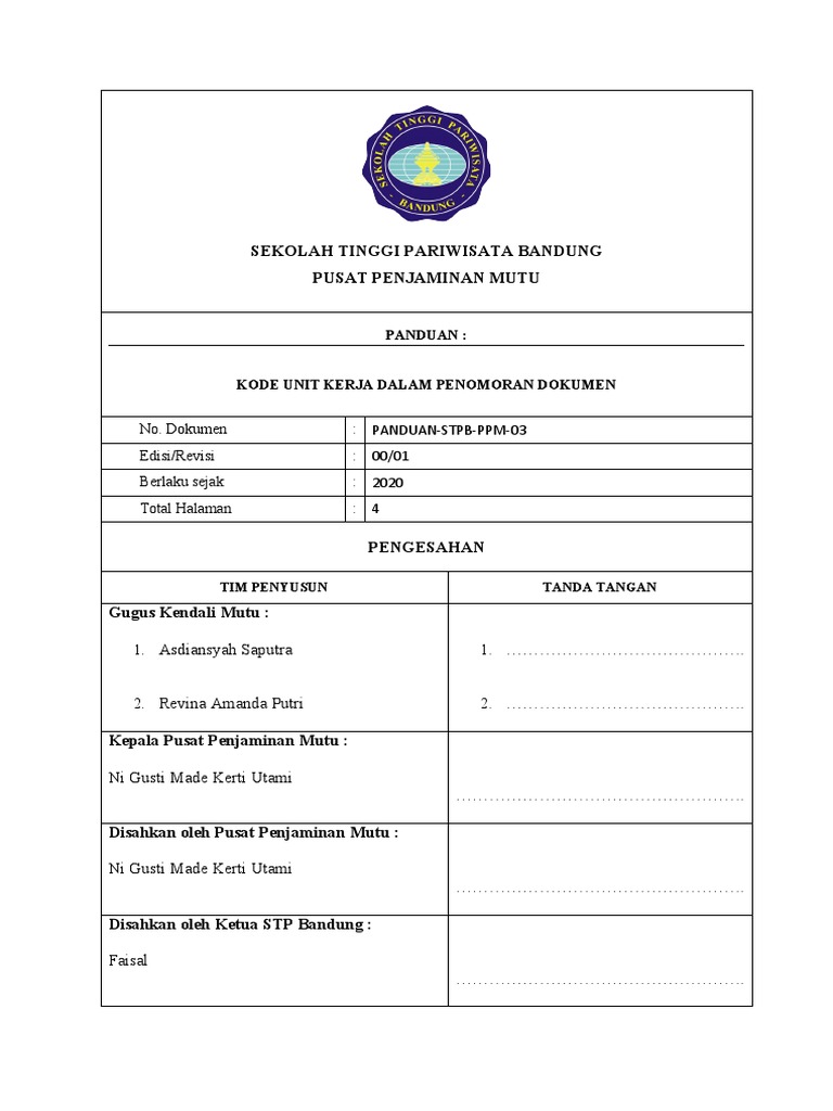 PANDUAN PPM 03 Kode Unit Kerja Dalam Dokumen | PDF