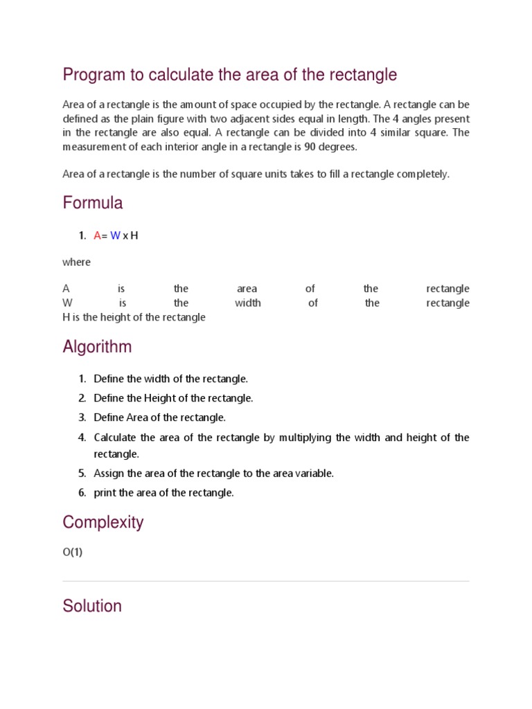 Program To Calculate The Area of The Rectangle | PDF | Teaching Methods & Materials