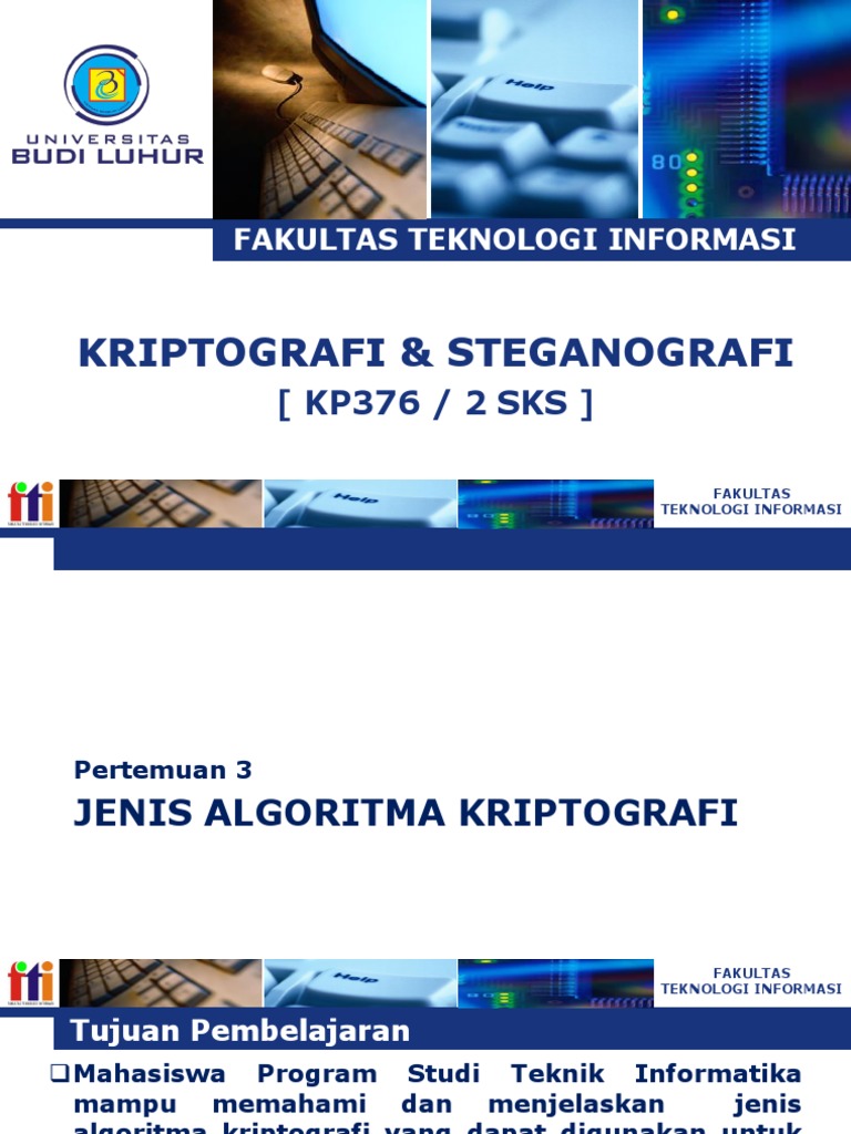 Materi Kuliah Kriptografi Dan Steganografi FTI 2018 Slide 3 | PDF