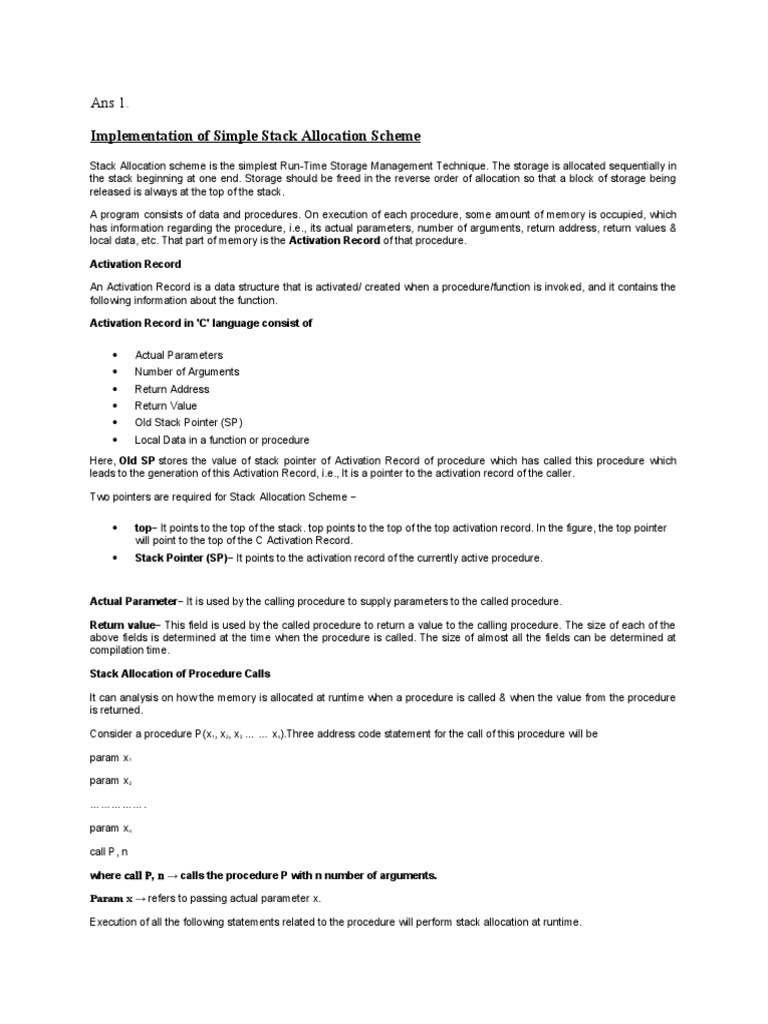 Implementation of Simple Stack Allocation Scheme | PDF | Subroutine | Scope (Computer Science)