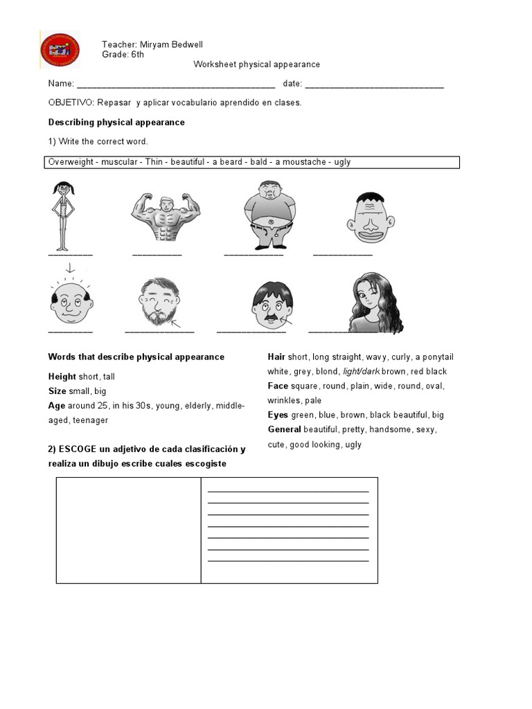 Physical Appearance Description Worksheet | PDF | Human Body | Human ...