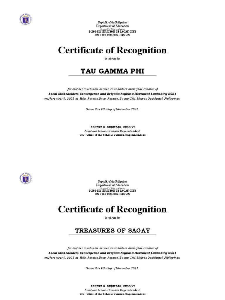 Certificates of Recognition for Volunteers at the Local Stakeholders ...