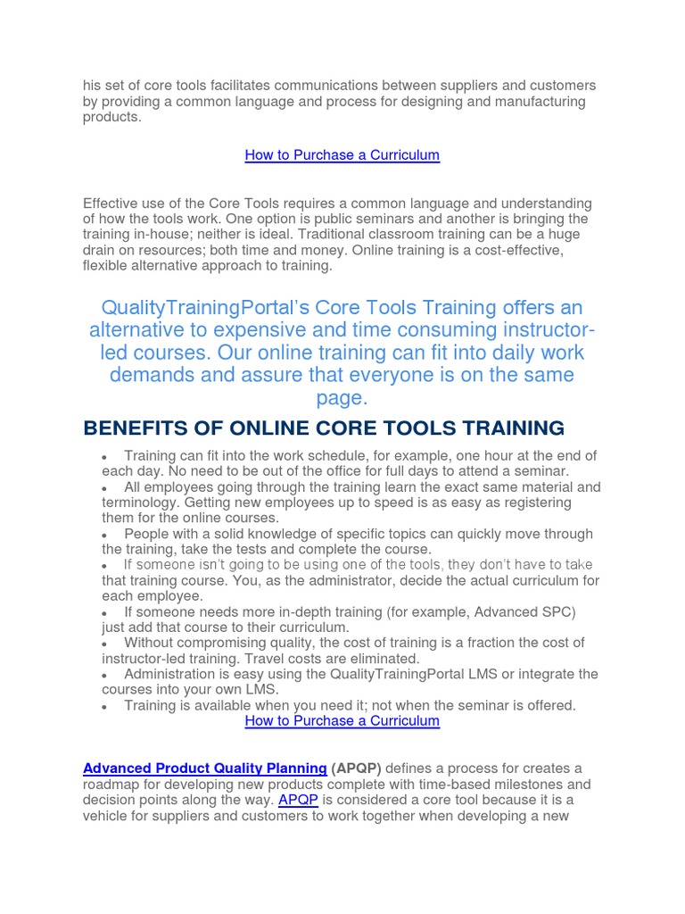 Benefits of Online Core Tools Training | PDF | Educational Technology ...