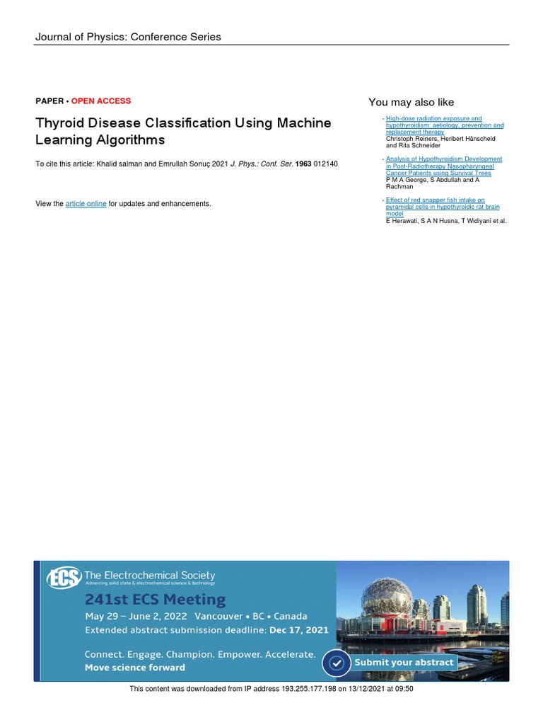 Thyroid Disease Classification Using Machine Learning Algorithms | PDF | Dependent And ...