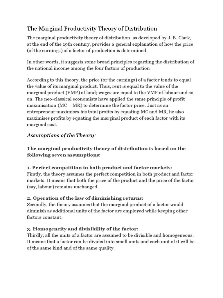 The Marginal Productivity Theory of Distribution | PDF | Supply ...