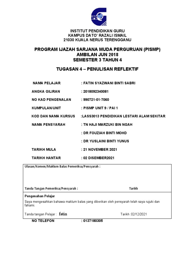 Laporan Reflektif Lass3013 Fatin Syazwani | PDF