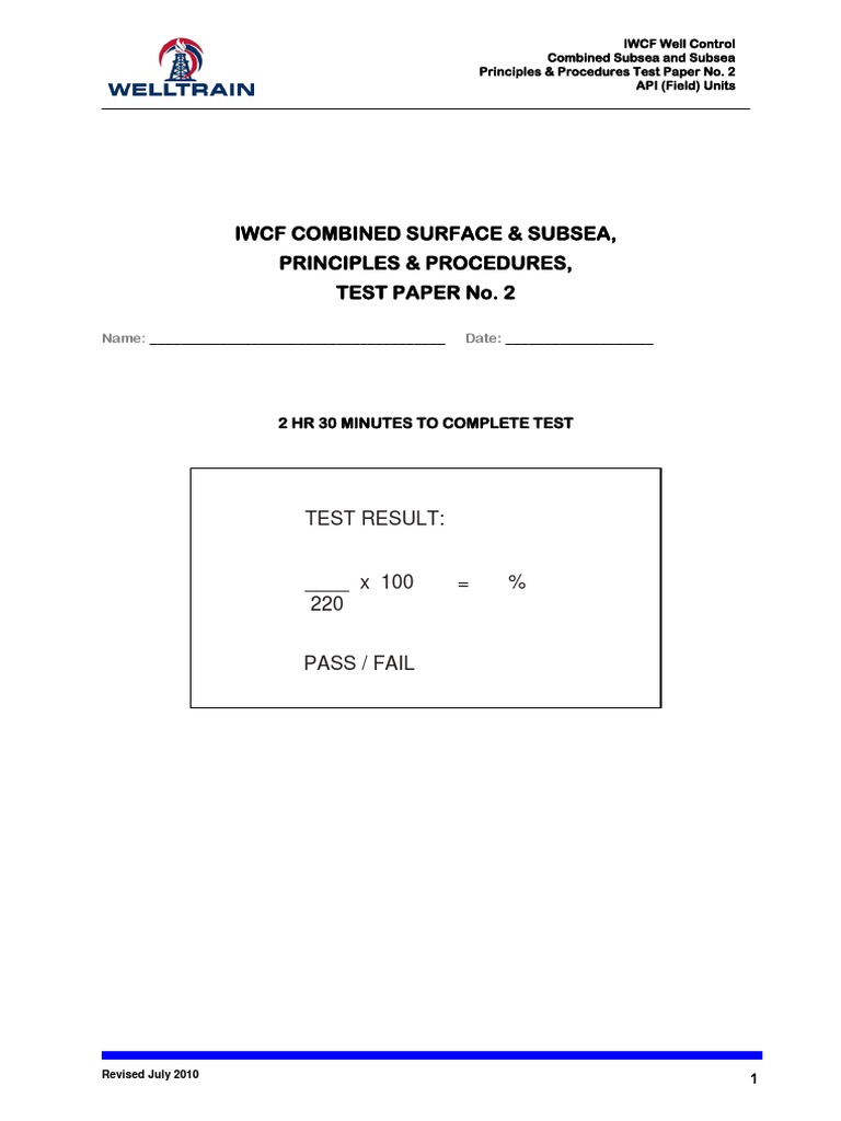 Combined Surface and Subsea P&P Test No. 2 | PDF | Casing (Borehole ...