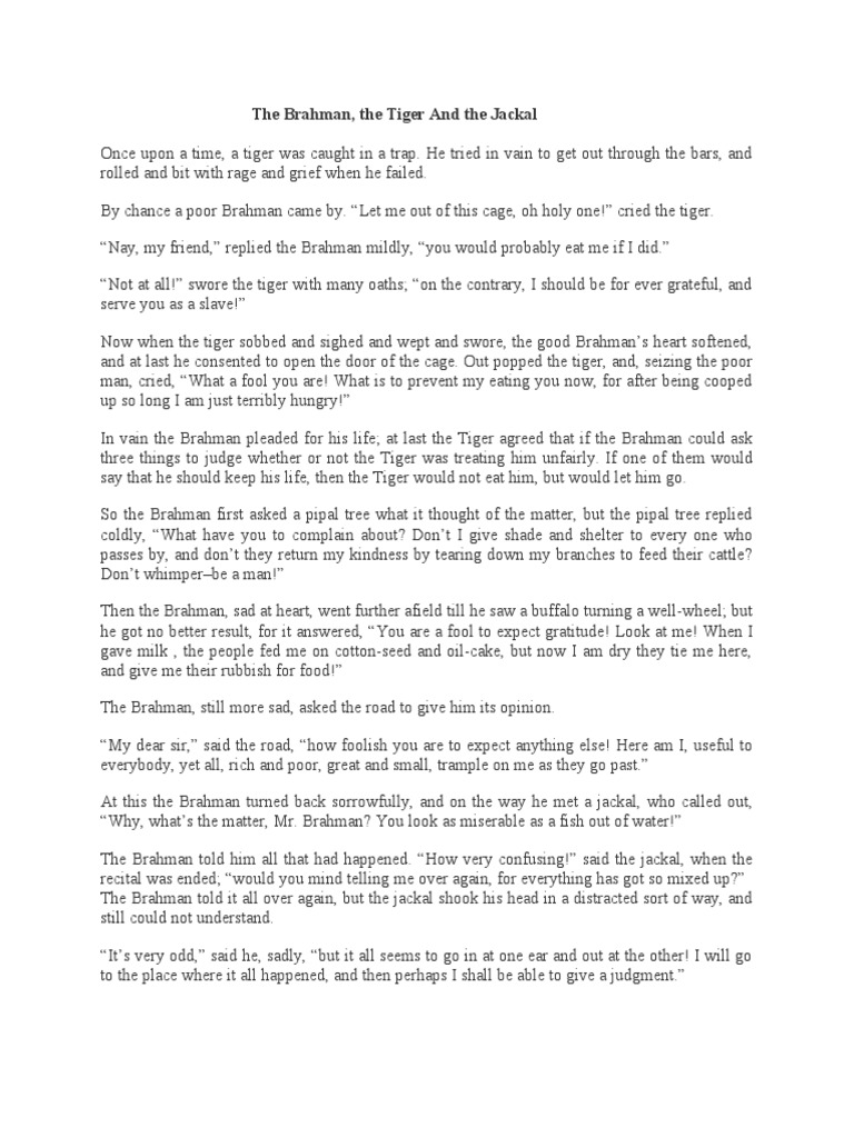 The Brahman, The Tiger and The Jackal | PDF