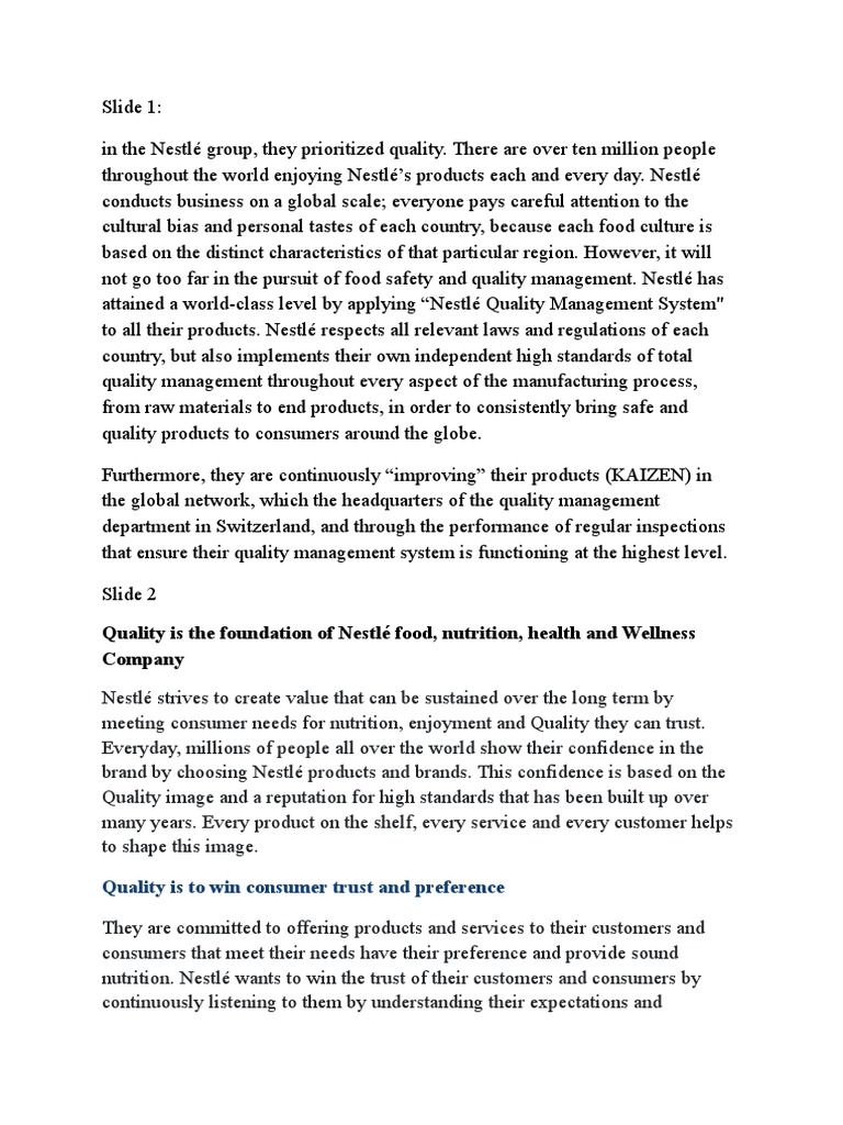 Nestlé's Quality Management System Overview | PDF | Hazard Analysis And ...